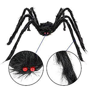 Konsait Halloween Decorations,Giant Black Spider with Red Eyes, 10.8ft Giant Spider Web for Halloween Haunted House Props, Yard Lawn Wall Indoor Outdoor Decorations