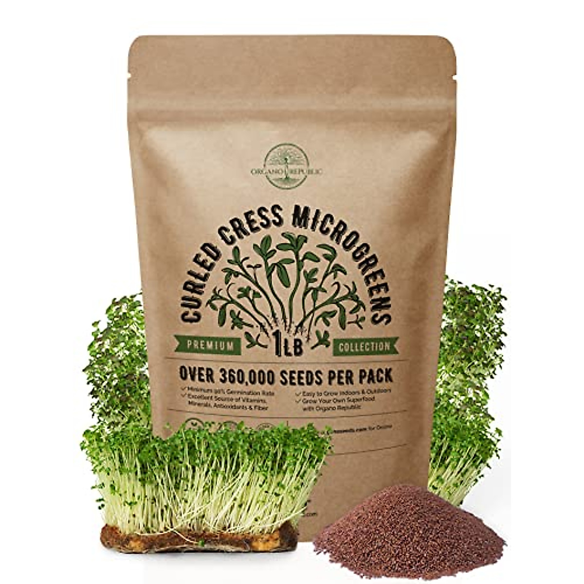 Cress Sprouting & Microgreens Seeds - Non-GMO, Heirloom Sprout Seeds Kit in Bulk 1lb Resealable Bag for Planting & Growing Microgreens in Soil, Coconut Coir, Garden, Aerogarden & Hydroponic System.