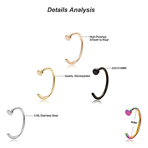 REVOLIA 22G 5Pcs Stainless Steel Nose Rings Hoop Body Piercing Jewelry 8MM