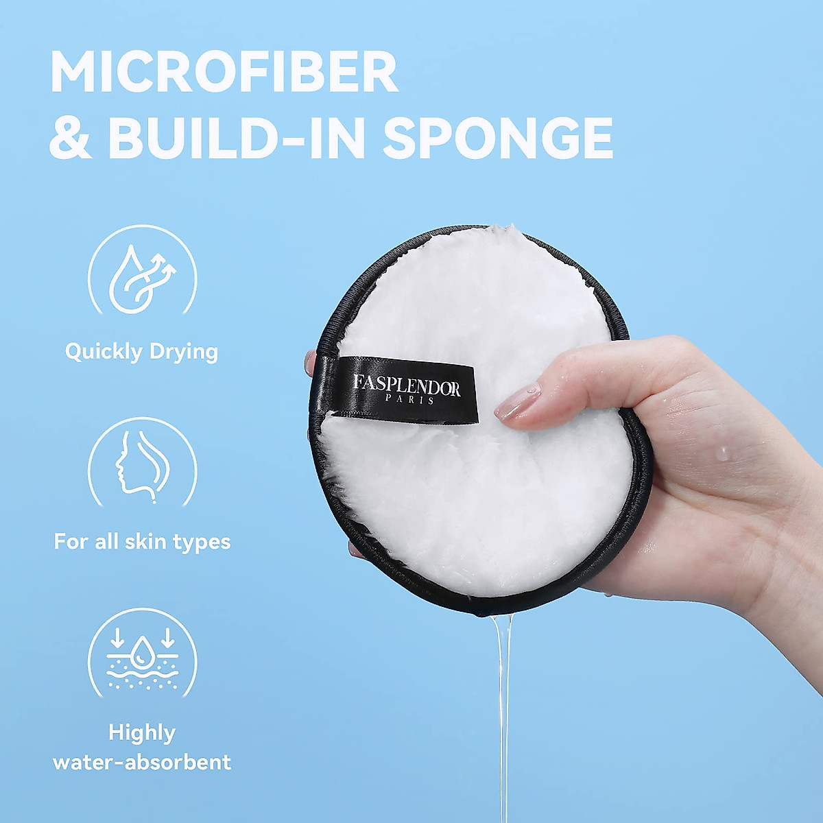 FASPLENDOR Reusable Makeup Remover Pads, Washable Microfiber Remover Pads + Built-in Sponge for Makeup Remover | Facial Cleansing | Body Exfoliating; Dual Texture, Large Size, 4 Count + Laundry Bag…