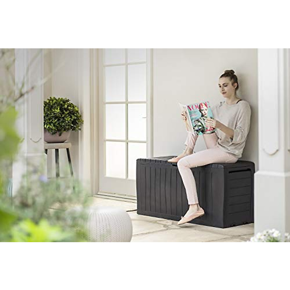 Keter Marvel Plus 71 Gallon Resin Outdoor Box for Patio Furniture Cushion Storage, Brown