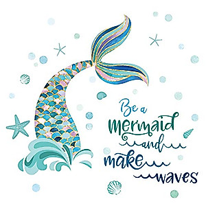 decalmile Mermaid Tail Wall Decals Quotes Be a Mermaid and Make Waves Wall Stickers Baby Nursery Girls Bedroom Bathroom Wall Decor