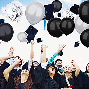 Black and Silver Confetti Balloons, 50pcs 12-inch Black Balloons、Silver Balloons and Silver Confetti Birthday Balloons for Birthday Party Graduation Ceremony and Bachelor Party Decoration.