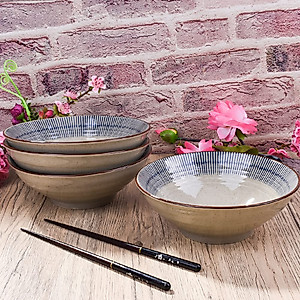 LMRLCS Japanese Ramen Bowls, 7.3 Inch (25.36 oz) Porcelain Noodle Pho Salad Soup Bowls Set of 4 Microwave Dishwasher Safe