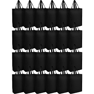 24 Pcs Reusable Totes with Handles Black Tote Bag Kitchen Grocery Bag Fabric Cloth Heavy Duty Shopping Bags (Classic Style)