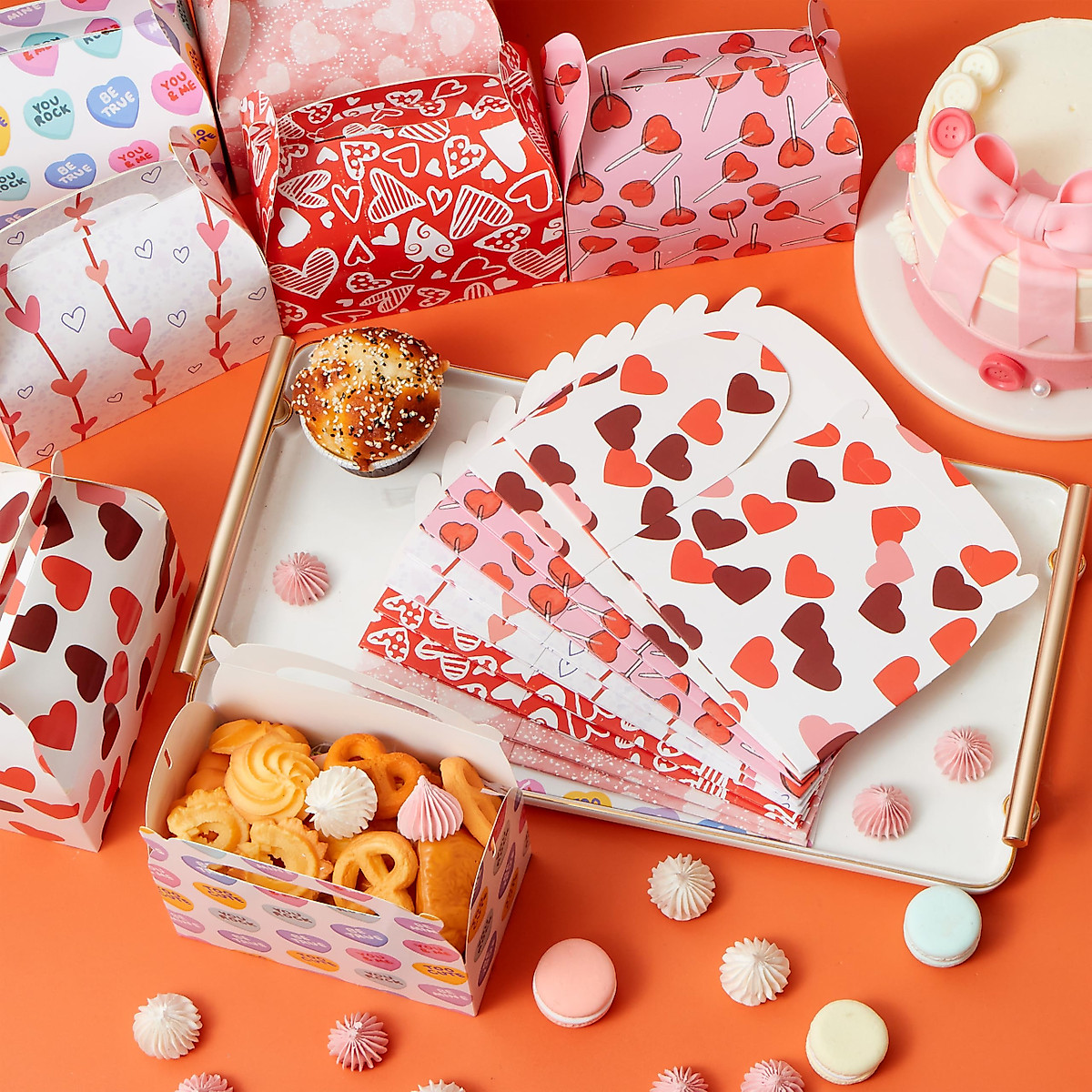 JOYIN 24 Pcs Valentine’s Day Bakery Treat Boxes 6x5.5x3 inch, Valentines Cupcake Cardboard Boxes Cookie Gable Boxes Heart Goody Bags for Valentine Classroom Treats, Party Favors Gift Giving Gift Exchange Gift Box