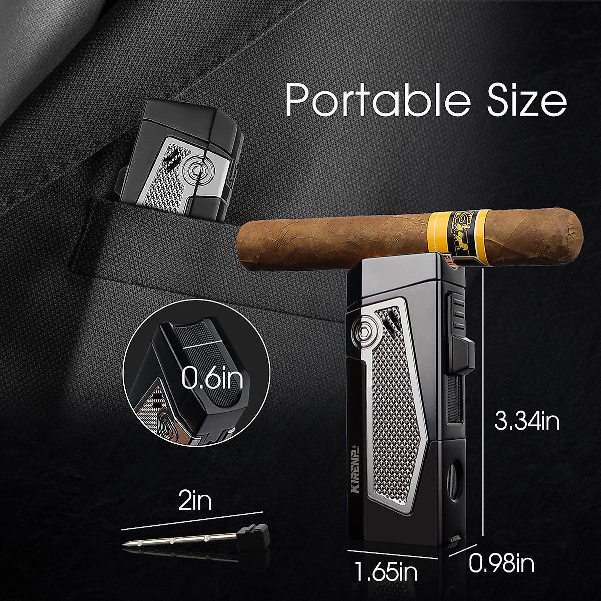 All-in-one Cigar Lighter with Quad Jet Torch Flames, Cigar Stand, Cigar Punch, Cigar Draw Enhancer, Cigar Accessories 4-in-1, Stylish Gifts for Men, Refillable Cool Butane Lighters for Smoking, Candle