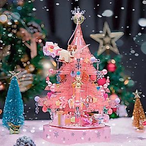 YILETKC Pink Crystal Christmas Tree Building Block Set, 675 PCS Christmas Music Box Bricks Model Kit, Construction Toy for Adults Girls