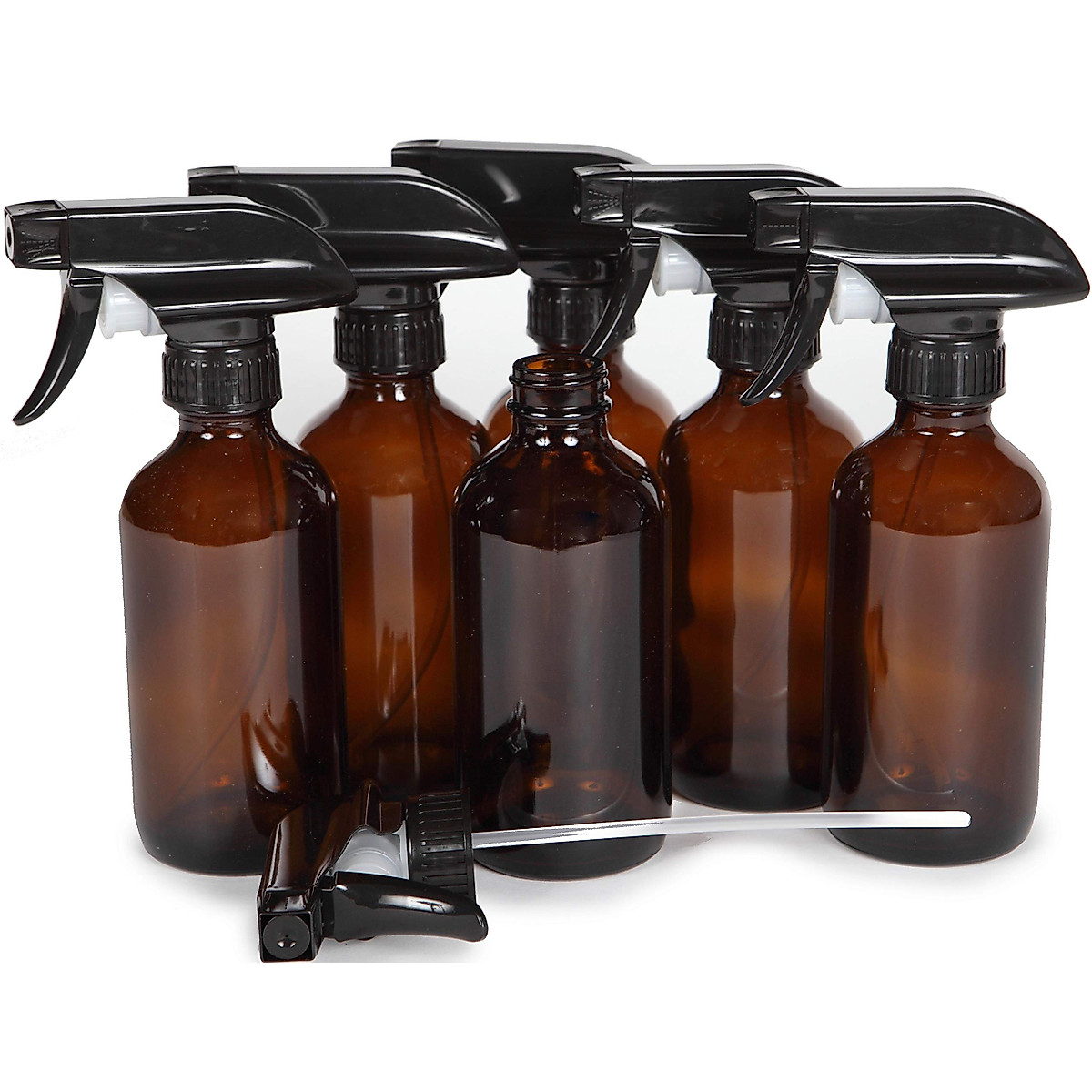 Vivaplex, 6, Large, 8 oz, Empty, Amber Glass Spray Bottles with Black Trigger Sprayers