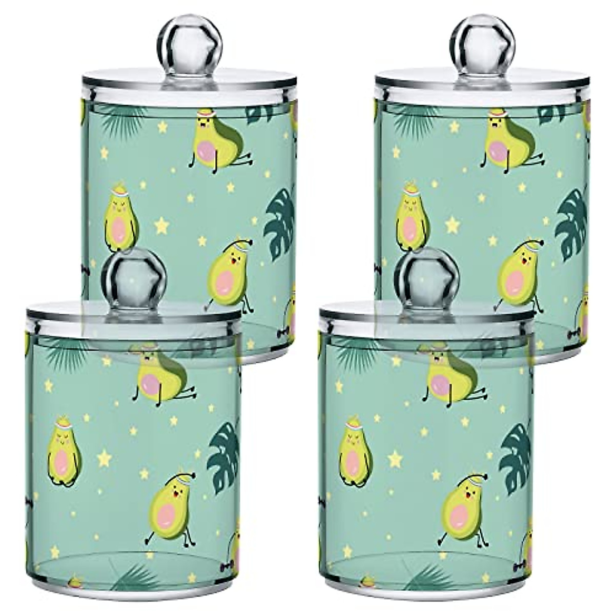 Kigai 2 Pack Apothecary Jars Cute Avocado & Palm Qtip Holder Organizer Clear Airtight Container for Cotton Swabs Food Storage 14oz Plastic Jars with Lids