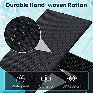 Murago Outdoor Patio Rattan Wicker Chaise Lounge Chair, Set of 2, Adjustable Backrest, Waterproof Cushion, Ideal for Pool, Black Frame with Blue Cushion