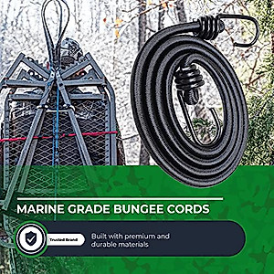 SGT KNOTS - Bungee Cord with Hooks | Marine Grade Shock Cord with 2 Hooks - Heavy Duty Elastic Cord - Bunjie Cords Strap - Bungees for Tie Downs, Camping, & Cars (24 in - Black, 4Pack)