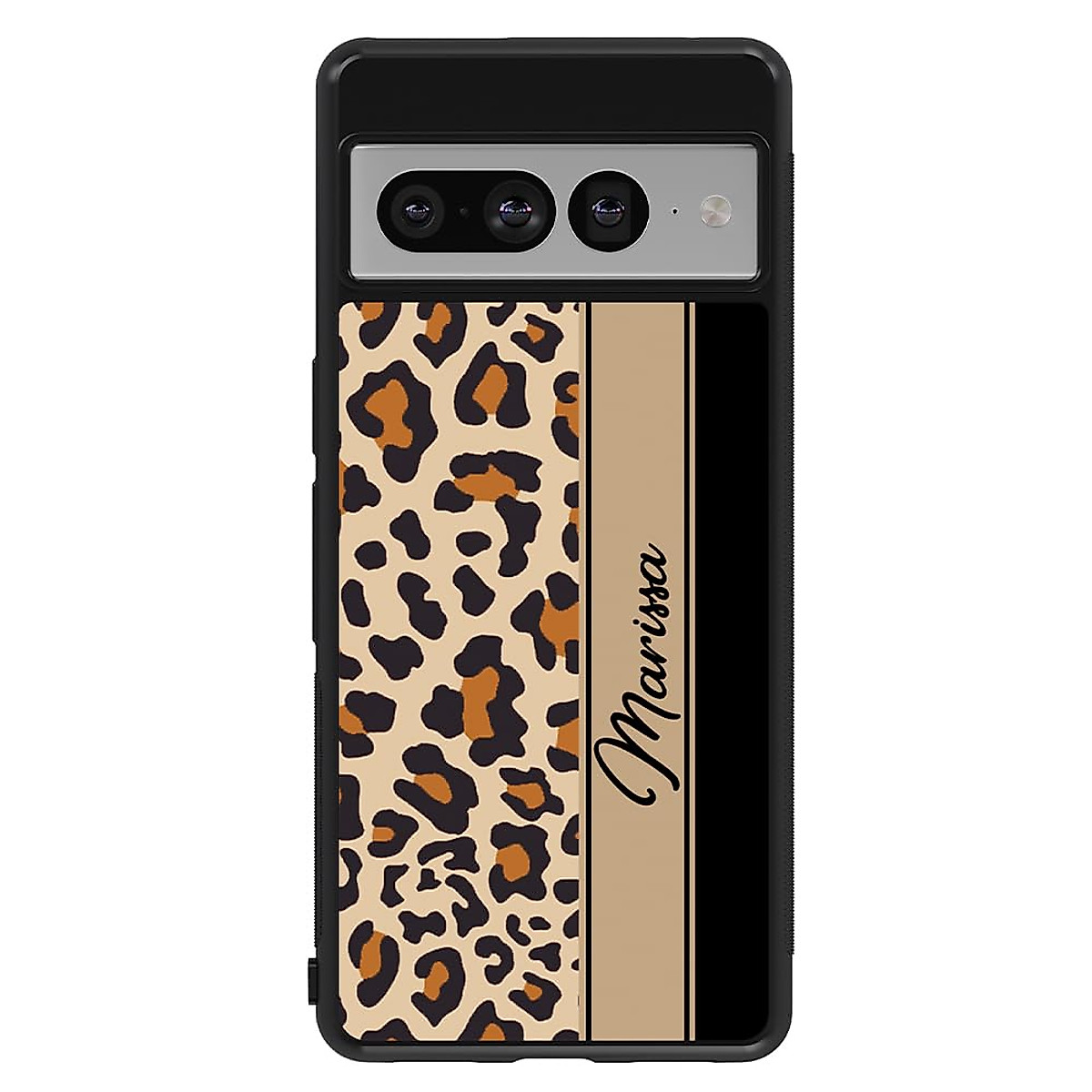 Leopard Skin Brown Black Personalized Black Rubber Phone Case Compatible With Google Pixel 8 Pro, 8a, 8, 7a, 7, Pixel 7 Pro, 6a, Pixel 6 Pro, 6, 5, 4a 5G, 4a 4G, 4, 4 XL, 3a, 3a XL, 3, 3 XL, 2 XL