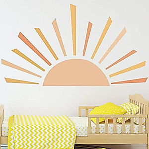 ECam Half Sun Wall Decal, Boho Decals, Sunshine Large Stickers, Vinyl Peel and Stick Stickers for Kids Bedroom Nursery Playroom Classroom Decor (59 x 34 inch)