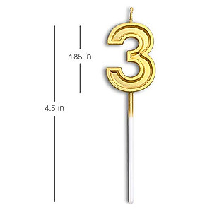 DOBMIT Birthday Candles Number 3 Cake Topper Decoration Gold Glitter Candle for Party Anniversary Kids Adults