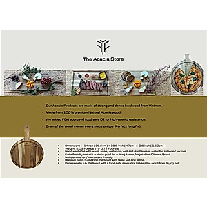Acacia Wood Round Serving Board, Made In Vietnam 14 x 18.5 x 0.6 Inch