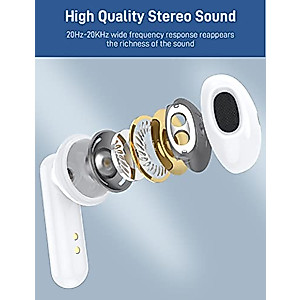 True Wireless Earbud 5.0 Bluetooth Headphones for iPhone 14 Pro Max,Touch Control Premium Stereo Sound Cordless in-Ear Earphones with Microphone Charging Case for iPhone 13 12 11 Samsung S23 Ultra S22