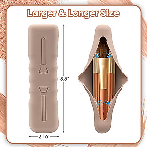 Hydream 2Pack Makeup Brush Holder Travel,Silicone Makeup Brush Case Bag Cute Soft Portable Cosmetic Brushes Holders,Magnetic Closure,Waterproof Makeup Brushes Organizer for Traveling-Pink,Khaki