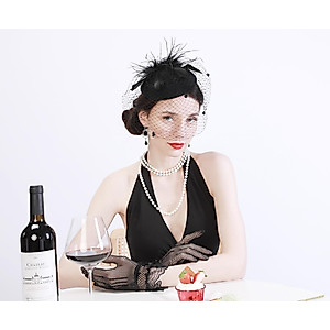 Diwlolido Fascinators Hats Pillbox Hat Cocktail Tea Party Feather Hair Clip Wedding Headwear with Veil for Women and Girls (Feather Black Set)