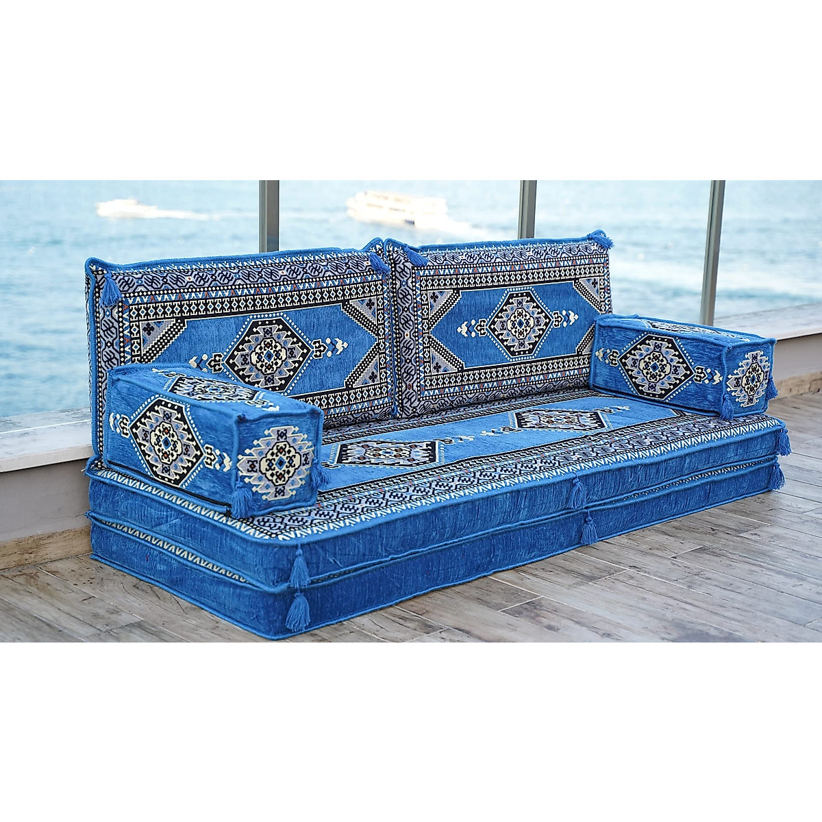 Blue Turkish Floor Seating, Meditation Reading Sofa, Arabic Majlis, Oriental Floor Cushion, Sectional Sofa, Tradional Design Arabic Sofa, Sofa Bed