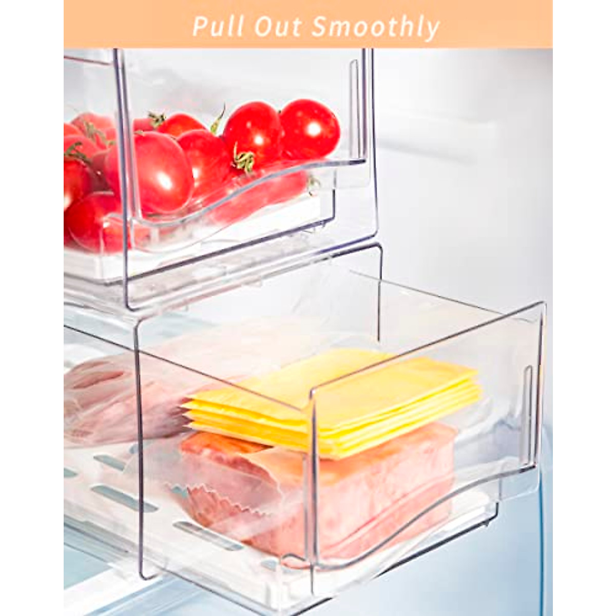 Ornafort 2Pack Fridge Organizer Bins with Pull Out Drawer Stackable Refrigerator Drawers Set for Save Vertical Space, Clear Cabinet Organizers for Kitchen Pantry Bedroom Office Closet Produce Storage