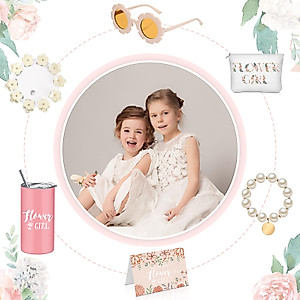 Inbagi 12 Pcs Flower Girl Set Including Flower Girl Tumbler Round Flower Sunglasses Canvas Bag Will You Be My Flower Girl Proposal Card Bracelet Hair Clip for Wedding Engagement Bridal Party(Pink)