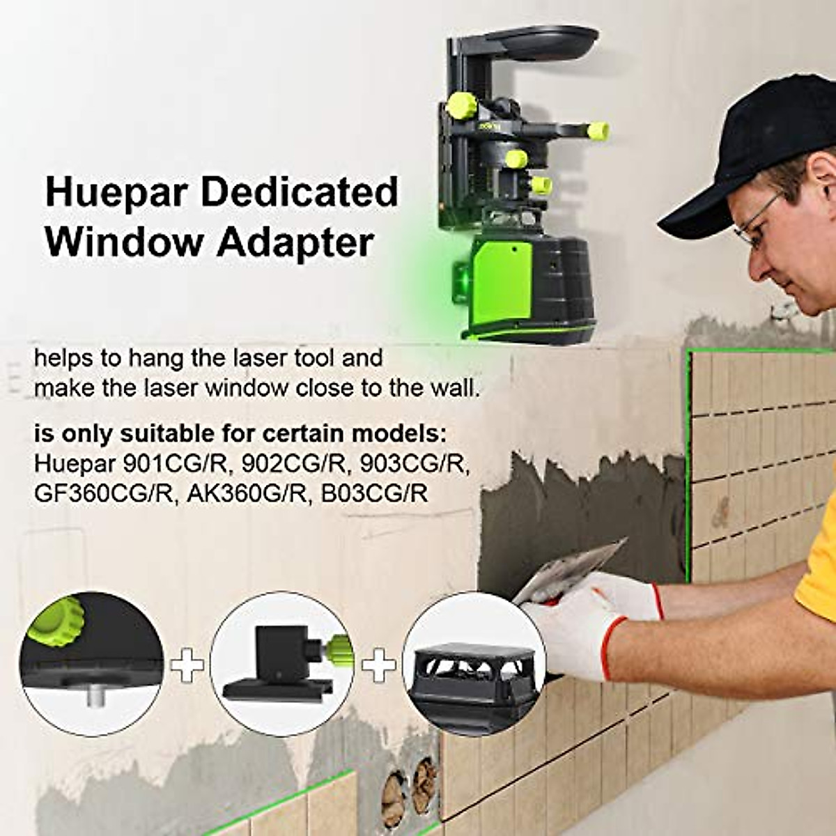 Huepar Fine-tuning Bracket Laser Level Adapter, Multifunctional Magnetic Pivoting Base with Adjustable Clip, 360° Adjustable Support with 1/4"-20 Male Threaded, Height Adjustment - PV10+