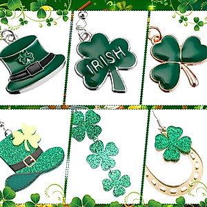 Henoyso 6 Pairs St. Patrick's Day Earrings Acrylic Stud Clover Dangling Earrings Irish Shamrock Dangle Earrings for Women (Clover)
