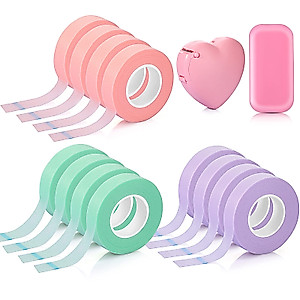 12 Rolls Eyelash Extension Tape Breathable Lash Tape with Silicone Eyelash Pad Eyelash Grafting Pad and Heart-shaped Tape Cutter, Adhesive Non-woven Lash Tape Colorful Makeup Lash Tape for Women