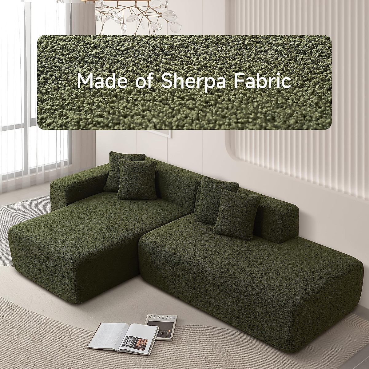 YOOBECH 105.51'' Modular Sectional Sofa Couch for Living Room, Sherpa Fabric L-Shape 5 Seater Modern Style Corner Sofa Couch with Chaise Lounge, Beige Sofa Couch Without Installation