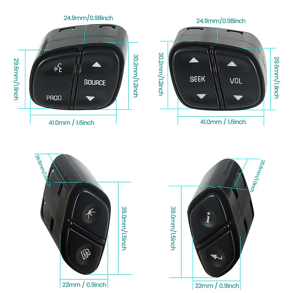 Steering Wheel Radio Volume Control Switch Buttons for Chevy Silverado Suburban for GMC Yukon Sierra,for Trailblazer Envoy, 4PCS Replaces# 21997738, 21997739, 1999442, 1999443