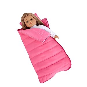 DreamWorld Collections - Slumber Party - Pink Sleeping Bag with a Pillow - Fits 18 Inch Doll, 18 Inch Doll Accessories (Doll Not Included)
