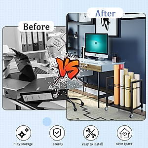 Cathyeen Blueprint Storage Rack Blueprint Holder Metal Blueprint Storage Cart with Wheels 12 Slots Roll File Holder for Home Office School to Storage Blueprint Poster Architectural (Black 12 Slots)