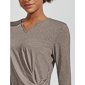 PINSPARK Hiking Shirts for Women Long Sleeve Worktout Tops Athletic Casual Yoga Tee Shirt Breathable Top A_Browm Medium