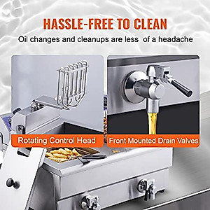 VEVOR Commercial Electric Deep Fryer, 22.7Qt Electric Oil Fryer w/Time Control & Oil Filtration, Stainless Steel Large Deep Fryer for Restaurant and Home Use, 3000W w/Dual Removable Basket, Silver