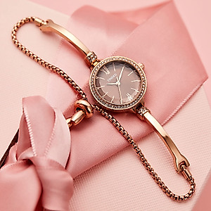 TIME100 Women's Watches Analog Quartz Japanese Movement Watch Bracelet Dress Watch for Female Waterproof Wristwatch Coffee Gold