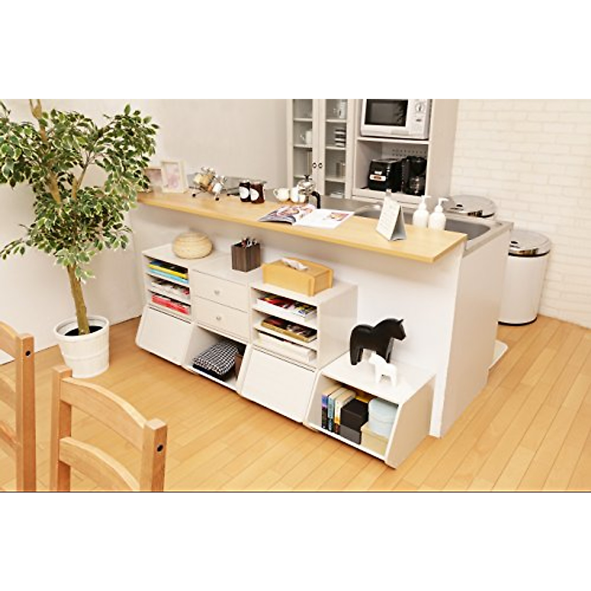 IRIS USA 3-Shelves Modular Wood Stacking Storage Box, for Office Closet and Nightstand, Easy Assembly, Customizable, Stacking Storage Boxes, White