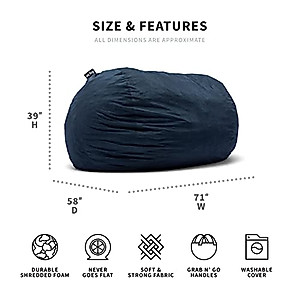 Big Joe Fuf XXL Foam Filled Bean Bag Chair with Removable Cover, Cobalt Lenox, 6ft Giant & Bean Refill 2Pk Polystyrene Beans for Bean Bags or Crafts, 100 Liters per Bag
