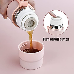 Thermos with Cup Stainless Steel Coffee Thermos - SUPKIT Vacuum Insulated Cup Keep Hot & Cold for Hours, Perfect for Biking, Camping, Office, Car or Outdoor Travel (17oz, Pink)