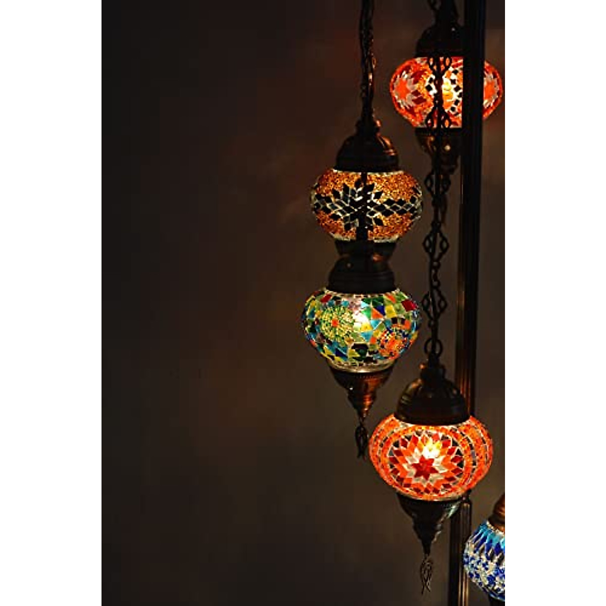 LaModaHome Handmade, Tiffany Style Glass, Turkish/Moroccan Lantern Ottoman Style Mosaic Floor Lamp (Red, 7 Globes)