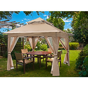 MASTERCANOPY Patio Gazebo Outdoor Pop Up Gazebo with Mesh Walls (13x13, Khaki)