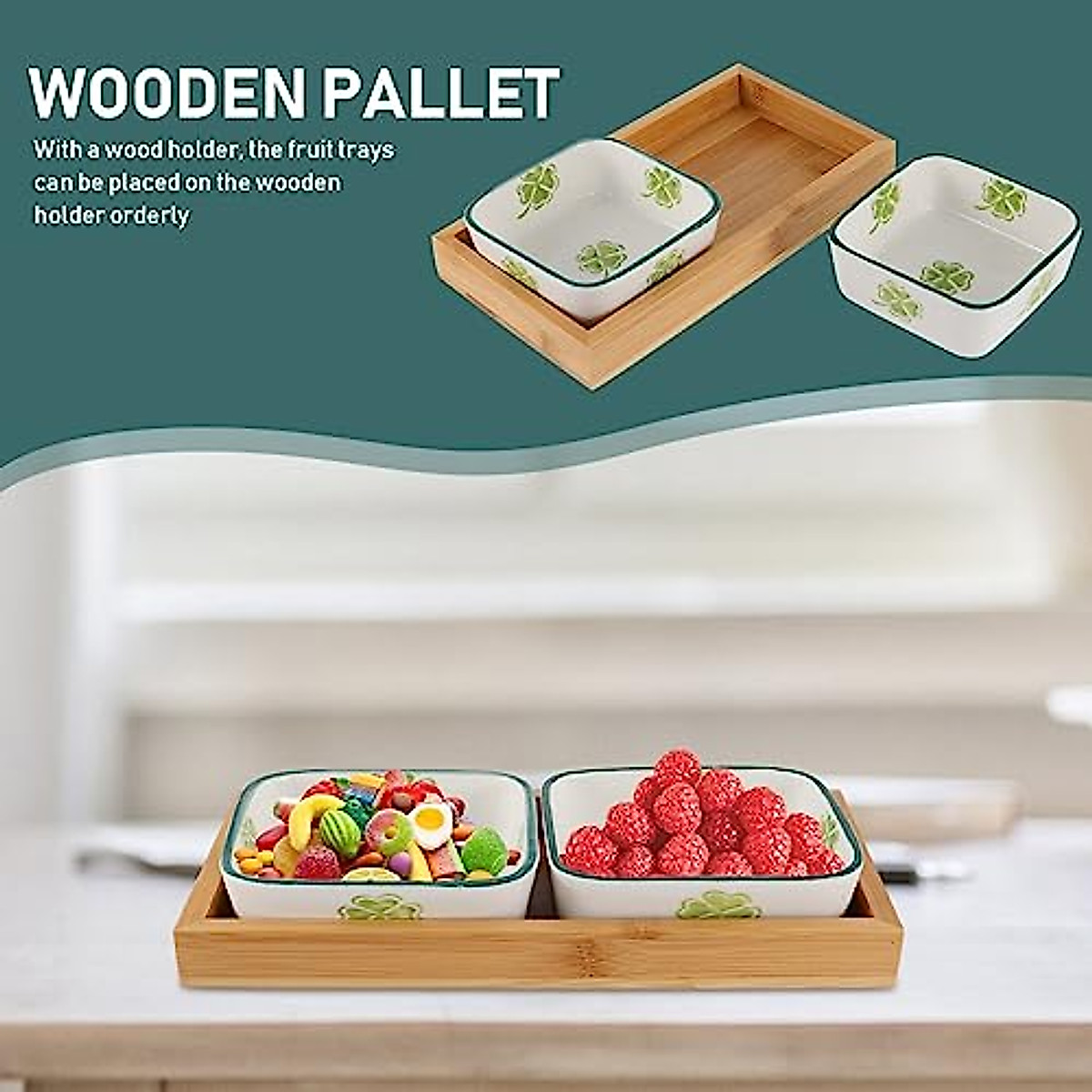 YARDWE Ceramic Snacks Plates Clover Pattern Fruits Nuts Dish St Patricks Day Party Tableware Shamrock Spice Sacue Dish for St Patricks Day Favors