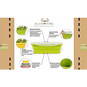 ALANIO G&G Silicone Food Storage Containers Collapsible Lunch Box Set of 4 Rectangle Microwave Foldable, BPA Free, Reusable Leak Proof, Dishwasher and Freezer Safe - Cluttered free cabinet!