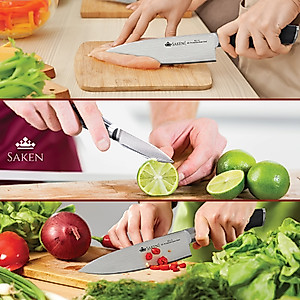 Saken Razor Sharp Damascus Steel 8” Chef Knife Set with 3.5" Paring Knife – Premium Japanese VG-10-67 Layers Folded Steel Kitchen Knives - Natural Non Stick - by Saken