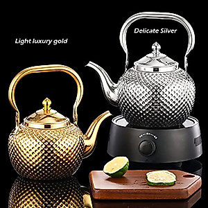 VATTEA Water Kettle Electric Stainless steel teapot hammer pattern kettle with tea strainer household restaurant induction cooker tea maker (Color : Silver)