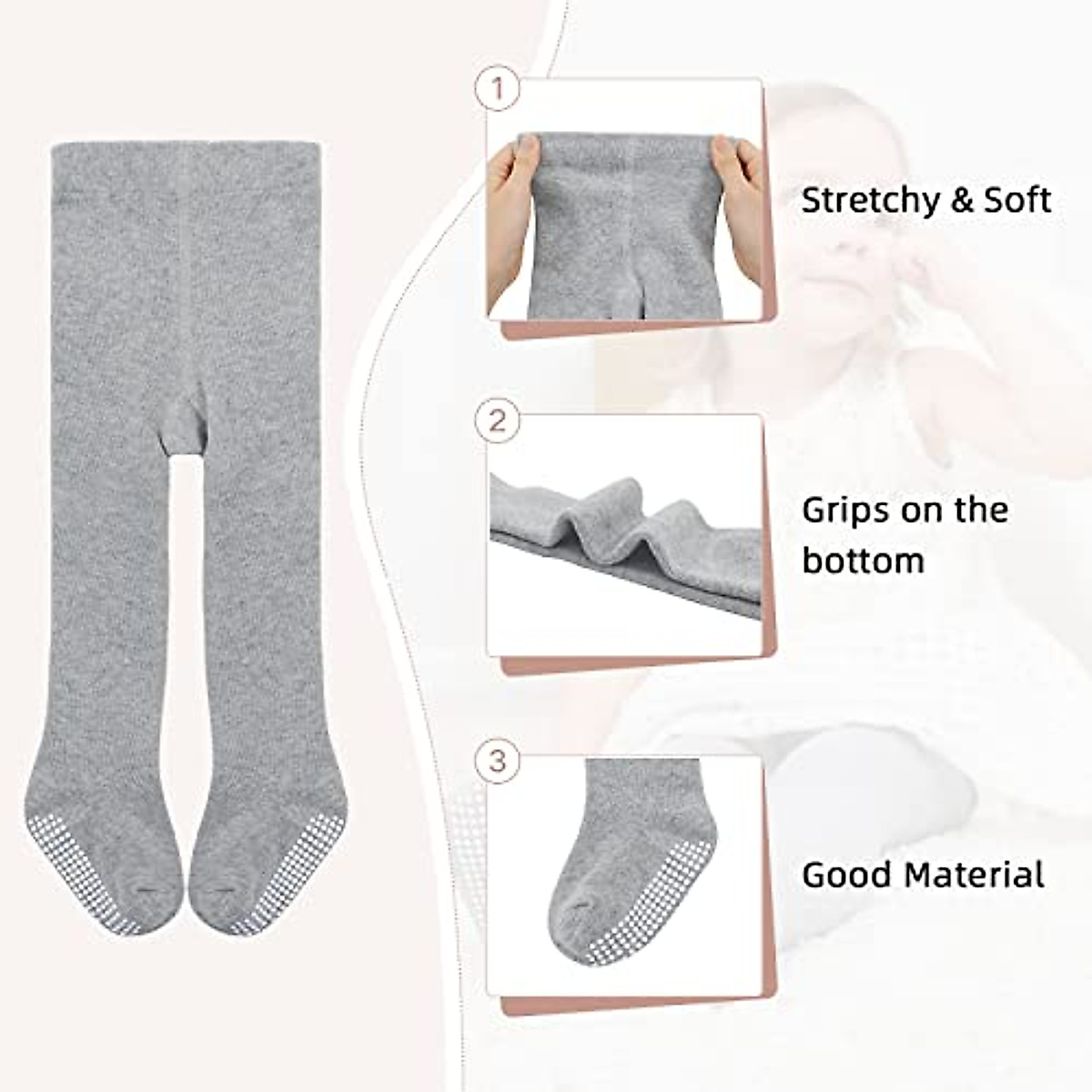 Baby tights with Non Slip Grips Newborn Socks Infant Leggings Ultra Soft Stockings for Baby Girls for 0-2T Baby White with Grippers 3-6 Months