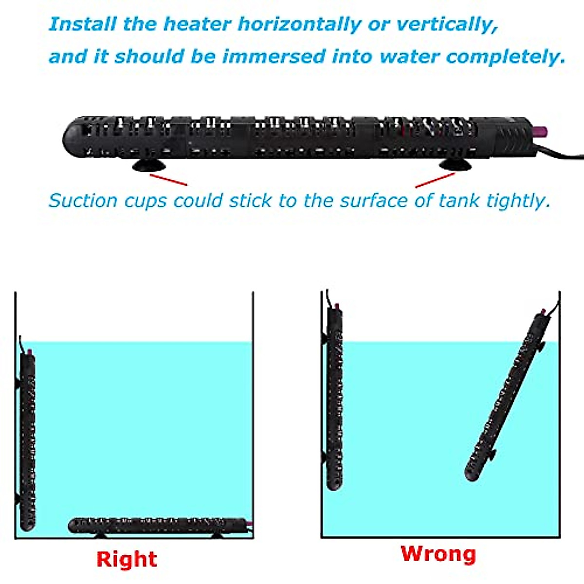 ZHGSERVU 100W/300W/500W Aquarium Heater Submersible 10-90 Gallon 300 Watt Fish Tank Heater with Durable Quartz Glass Protective Sleeve Auto Thermostat for Fresh-Water & Salt-Water