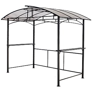8x5ft Grill Gazebo Shelter with Interlaced Vented Polycarbonate Roof, Outdoor BBQ Gazebo with Side Shelves for Hanging Tools Outdoor Patio Canopy BBQ Shelter with Steel Hardtop Black