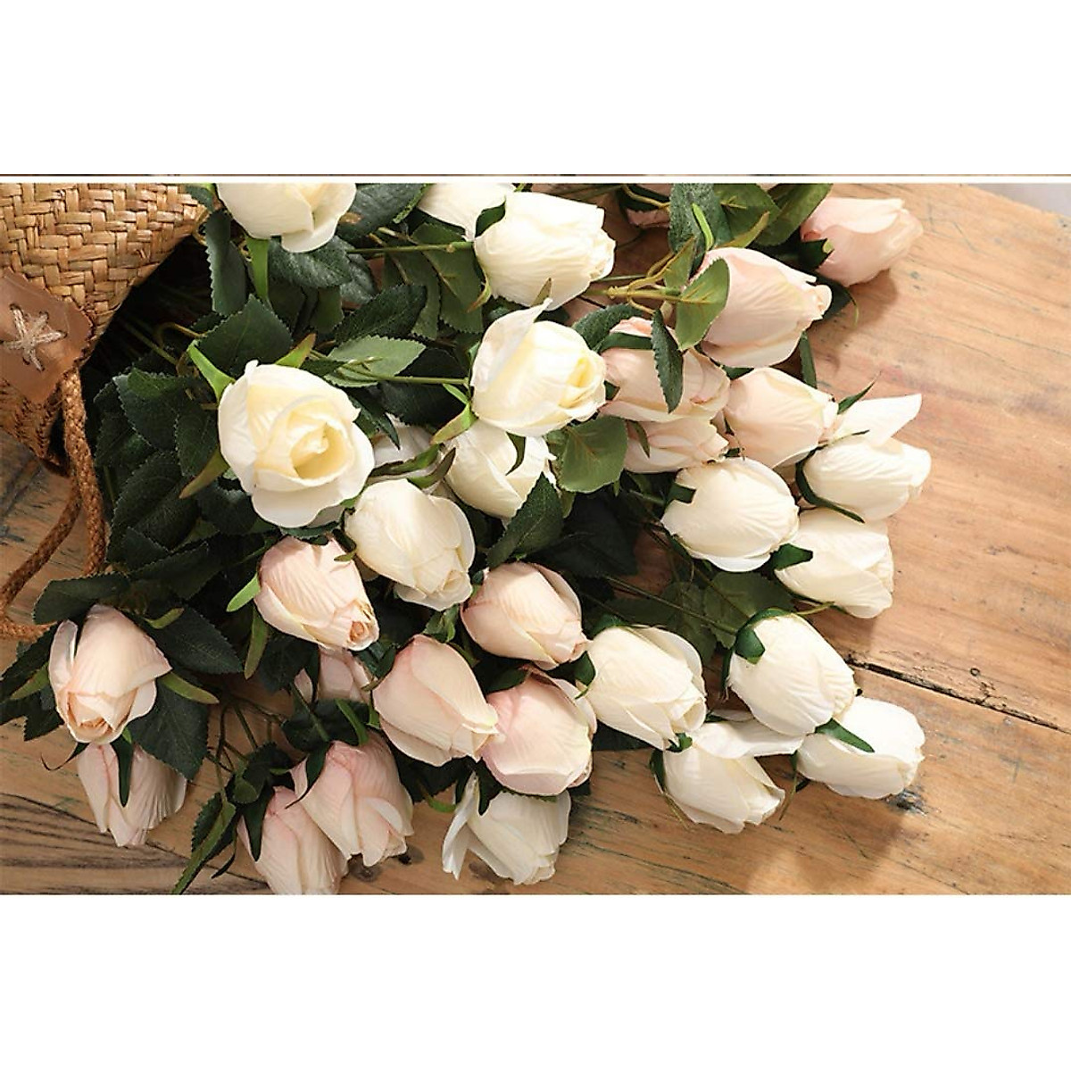 Plmqiuy Artificial Rose 9 Heads for Home Office Garden Party Wedding Decoration. (White)
