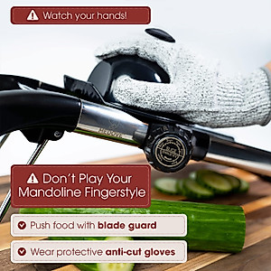 Mandoline Slicer – 6-Setting Adjustable Mandoline Slicer for Kitchen, 16.5 x 5 In. Platform, Hand Guard, Cut-Resistant Gloves – Vegetable Chopper, Meat Slicer, Cheese Slicer by Medove